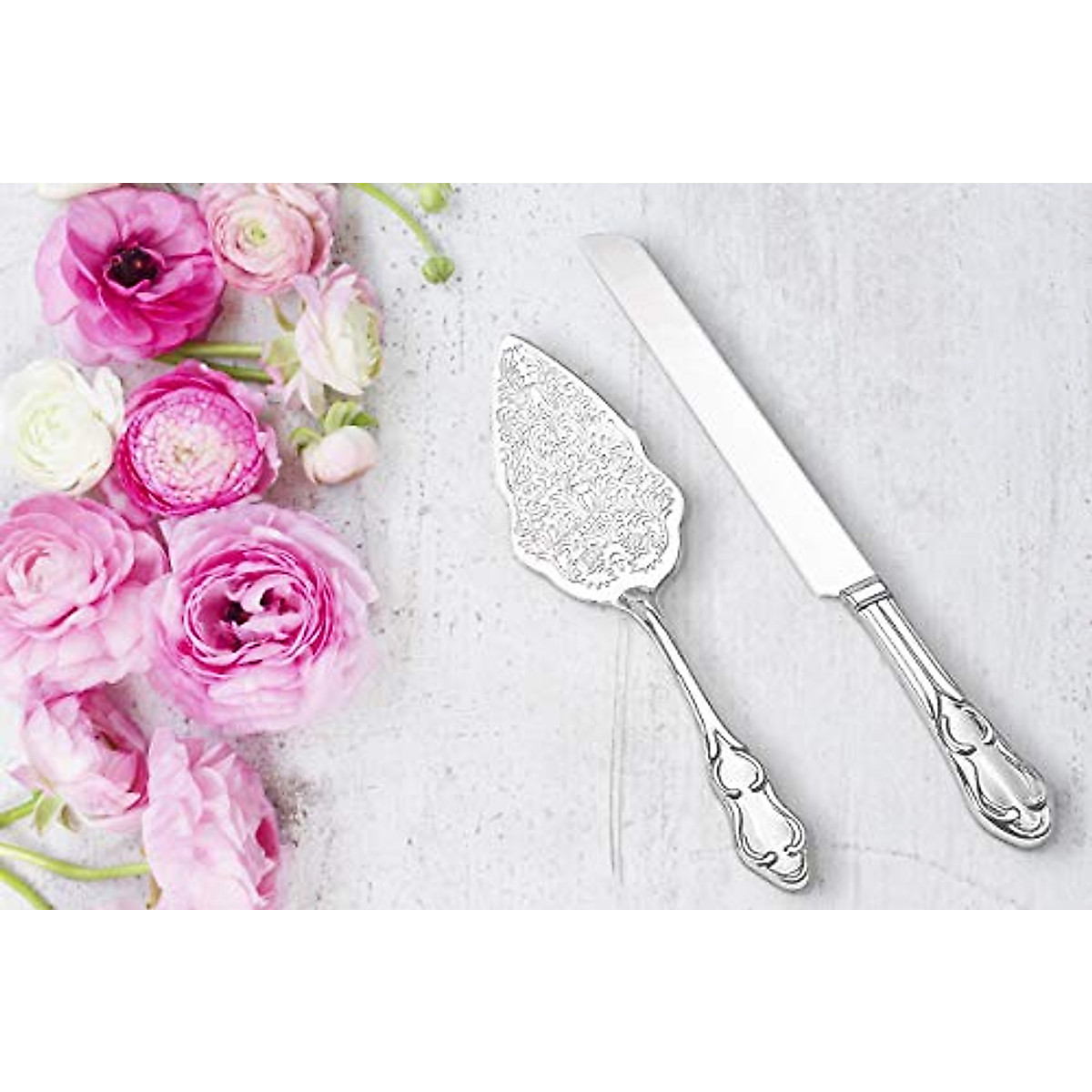 Strova Silver Wedding Cake Serving Set - Elegant Cake Cutting Knife and Server for Event Use