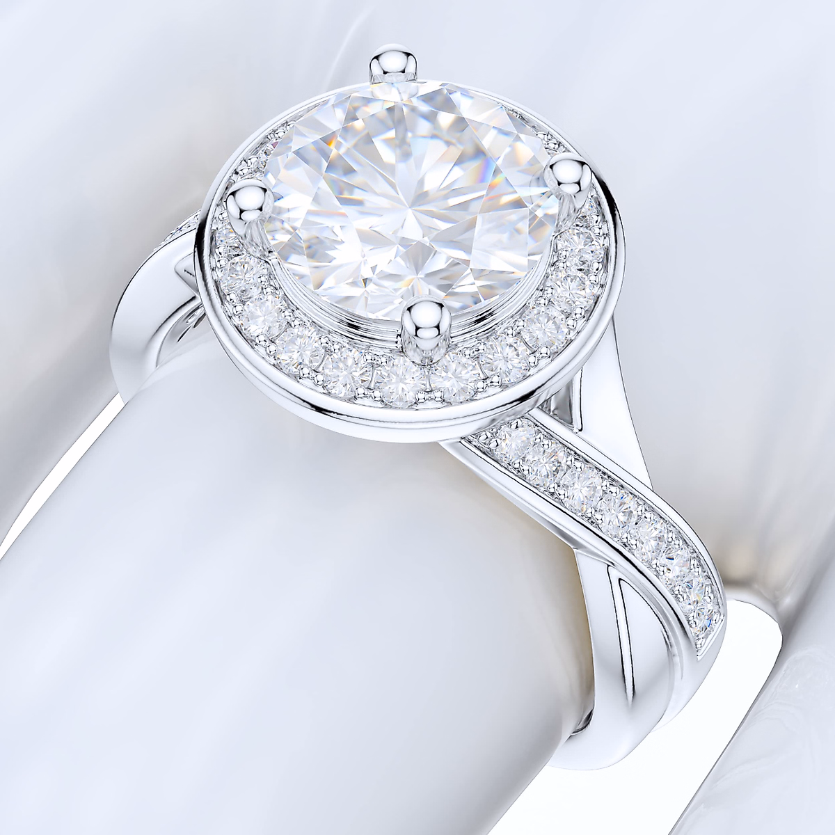 PRSTANI Sterling Silver Crossover Shank 2CT Simulated Round Brilliant Cut Diamond Halo Promise Engagement Ring (7.5)