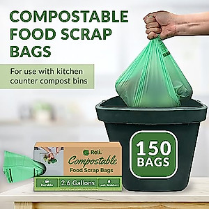 Reli. Compost Bags 2.6 Gallon (150 Count) | ASTM D6400 | Compostable Trash Bags for Food Scraps | Small Compost Bags for Kitchen Compost Bin/Countertop Bin | Green, Eco Bags for Food Waste, 2.6 Gal