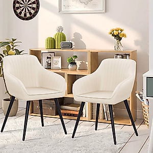 annjoe Faux Leather Accent Chair Arm Chairs Living Room Chairs Leisures Chair Upholstered Chair with Metal Legs Set of 2 for Home Kitchen Office Bistro Cafe