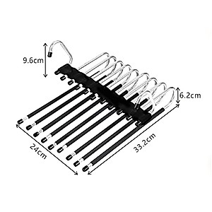 DIFENLUN Trouser Rack,2 Pack,5 Layer Multifunctional Trouser Rack,Space-Saving Stainless Steel,Non-Slip Design,Suitable for Pants Skirt Scarf,Magic Hangers(Black)