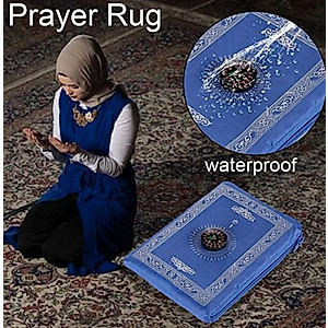 AONUOWE MuslimTravel Prayer Rug with Compass,Pocket Size Praying Mat Best Islamic Gift for Muslim (Light Grey)