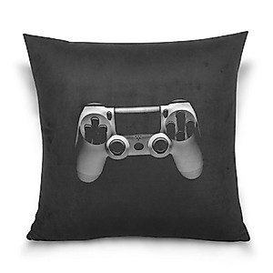 Oyihfvs Video Game Joystick Gamepad in Grey Isolated on Black Square Pillowcase Cushion Cover, Soft Breathable Bed Pillow Case Cover for Couch Home Sofa Bedroom Office Car Decor 20x20 inches