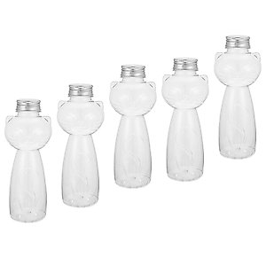 DOITOOL Reusable Bottles 5Pcs Clear Juice Bottles with Caps Cat Shaped Reusable Water Bottle Tea Container Empty Plastic Bottles for Juicing Smoothie Drinking and Other Beverages Smoothie Bottle
