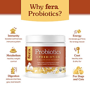 Fera Pets Probiotics and Bladder Support Bundle for Dogs and Cats – All Natural Probiotics Powder with 5 Billions CFUs per Scoop – Kidney and Urinary Tract Health, Immune Antioxidant Supplement