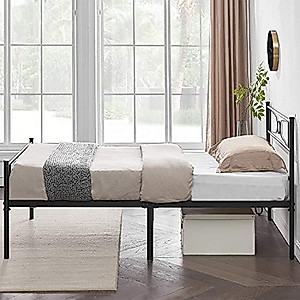 Metal Twin Bed Frames with Headboard for Boys Girls Adults Twin/Single Size Bed Frame No Box Spring Needed - Platform Beds Mattress Foundation with Storage for Student Teenager-Black