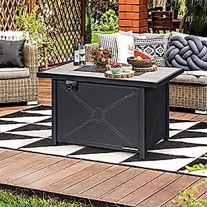 Giantex Gas Fire Pit Table w/Ceramic Tabletop, 42 Inch 60,000 BTU Rectangular Propane Fire Pit Table, Outdoor Electronic Ignition Propane Heater w/Table Cover, Waterproof Cover, Lava Rock