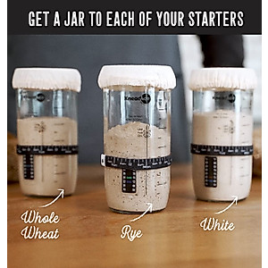 KneadAce Sourdough Starter Jar With Date Marked Feeding Band, Thermometer, Sourdough Jar Scraper, Sourdough Container Sewn Cloth Cover & Metal Lid, Sourdough Starter Kit For Sourdough Bread Baking