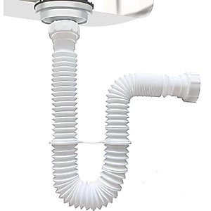 HJUNFSENZ Expandable Molded Flex P-Trap Pipe 1-1/2" (White) | Kitchen Sink drain kit, Garbage Disposers & Bathroom shampoo basin drain