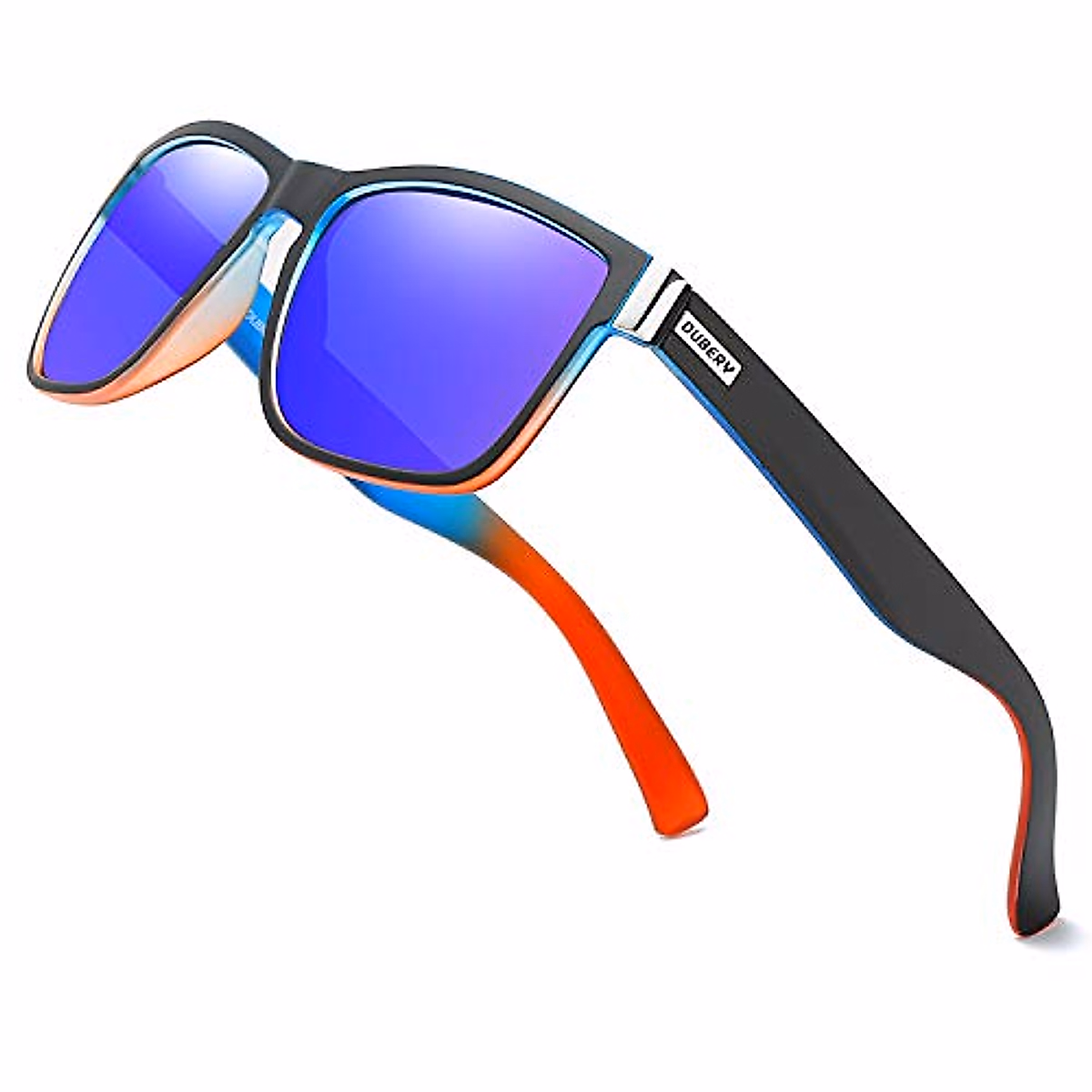 DUBERY Vintage Polarized Sunglasses for Men Women Retro Square Sun Glasses D518 (Blue&Orange/Mazarine)