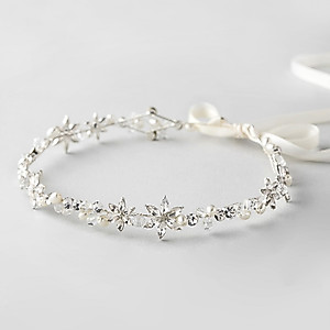 SWEETV Rhinestone Wedding Headband Hair Vine Headpieces Silver Birdal Hair Accessories for Brides