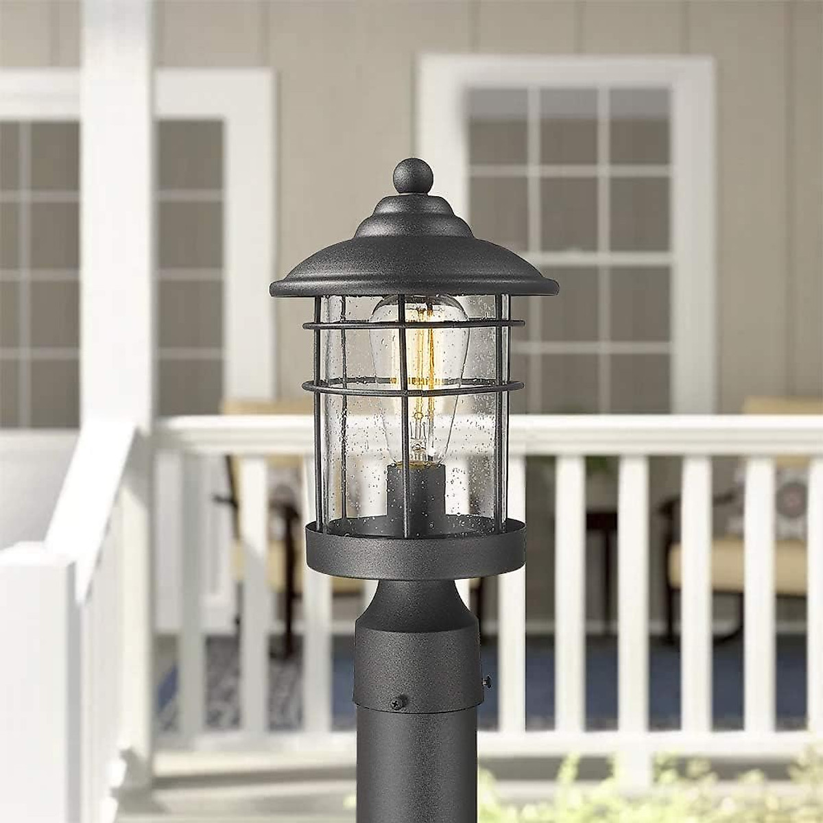 De Wen ModernChandelier, LED Outdoor Solar Post Light Fixture,Black Post Lamp Lantern for Garden Post Mount Landscape Yard Pathway Deck,Waterproof LED Landscape Light