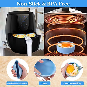 XANGNIER Silicone Air Fryer Egg Mold,3 Pcs Reusable Nonstick Egg Bites Pan-Alternative to Microwave Egg Cooker/Sous Vide Egg Bite Maker,BPA Free,Dishwasher Safe,Air Fryer Accessories,Blue