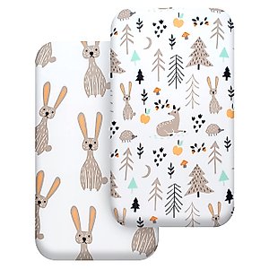 WOOLY HEROES MagicFit Bassinet Sheets: Adaptable 2-Pack for Baby Girls & Boys - Ultra-Soft, Versatile Fit for Halo, Hourglass, Rectangle & Oval Mattresses - Charming Woodland Design