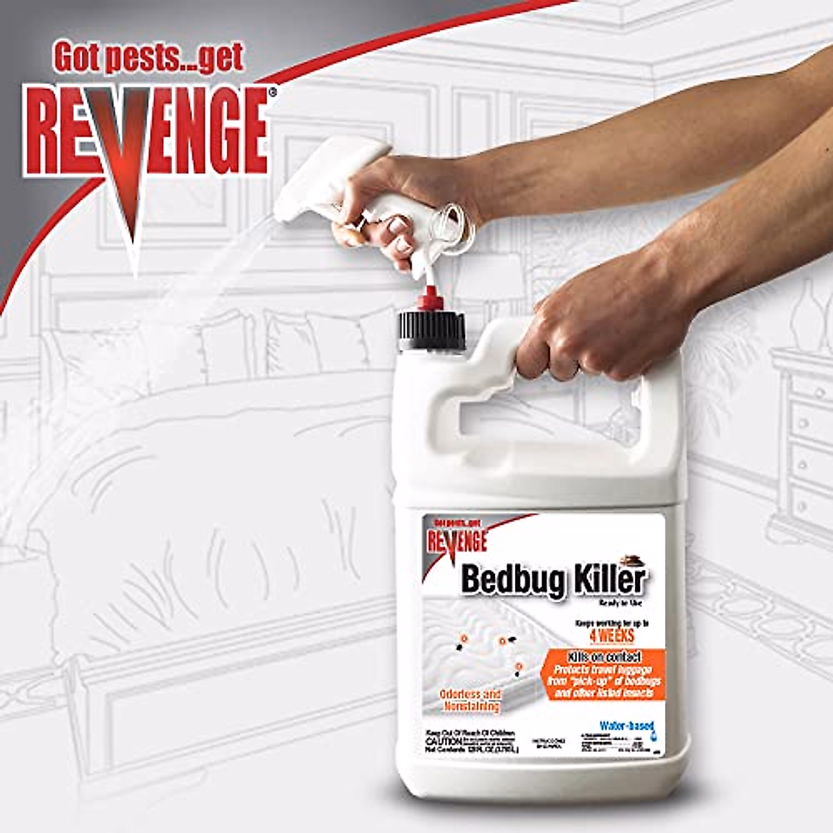 REVENGE Bedbug Killer, 128 oz Ready-to-Use Spray, Long Lasting Odorless Insecticide Formula, Kills on Contact