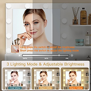 Quimoo Makeup Vanity Desk with Mirror & Lights, Vanity Desk with 5 Drawers & Storage Shelves, Vanity Table, 3 Color Modes & Adjustable Brightness Dressing Table, Bedroom