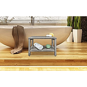 CostalVogue Eleganto Shower Bench Teak Wood Shower Bench with Storage Shelf Shower Foot Stool in Antique Gray Finish for Indoors and Outdoors - 24 inches Long