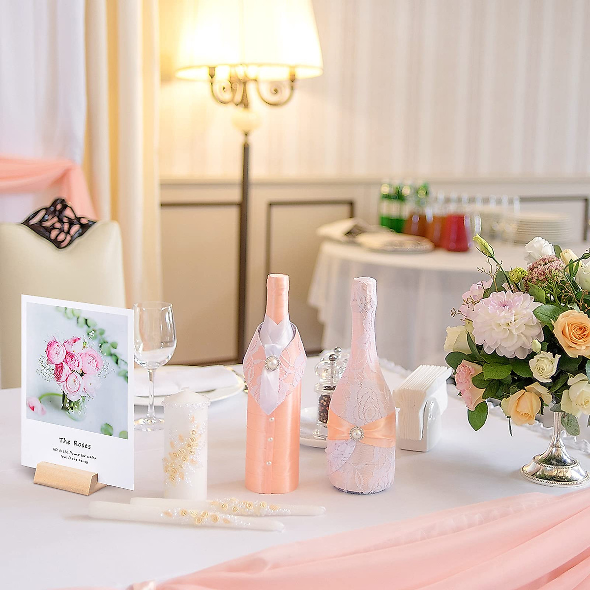 12 Pieces Wood Place Card Holders Trapezoidal Wooden Table Number Holder Sign Support Stands for Name Card for Wedding Retail Shop Birthday Party Events Home Decoration (0.06 Inches)