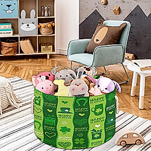 St. Patrick Beer Clover Leaf Horseshoes Large Round Baskets for Storage Laundry Baskets with Handles Blanket Storage Basket for Bathroom Shelves Bins for Organizing Nursery Hamper Girl Boy