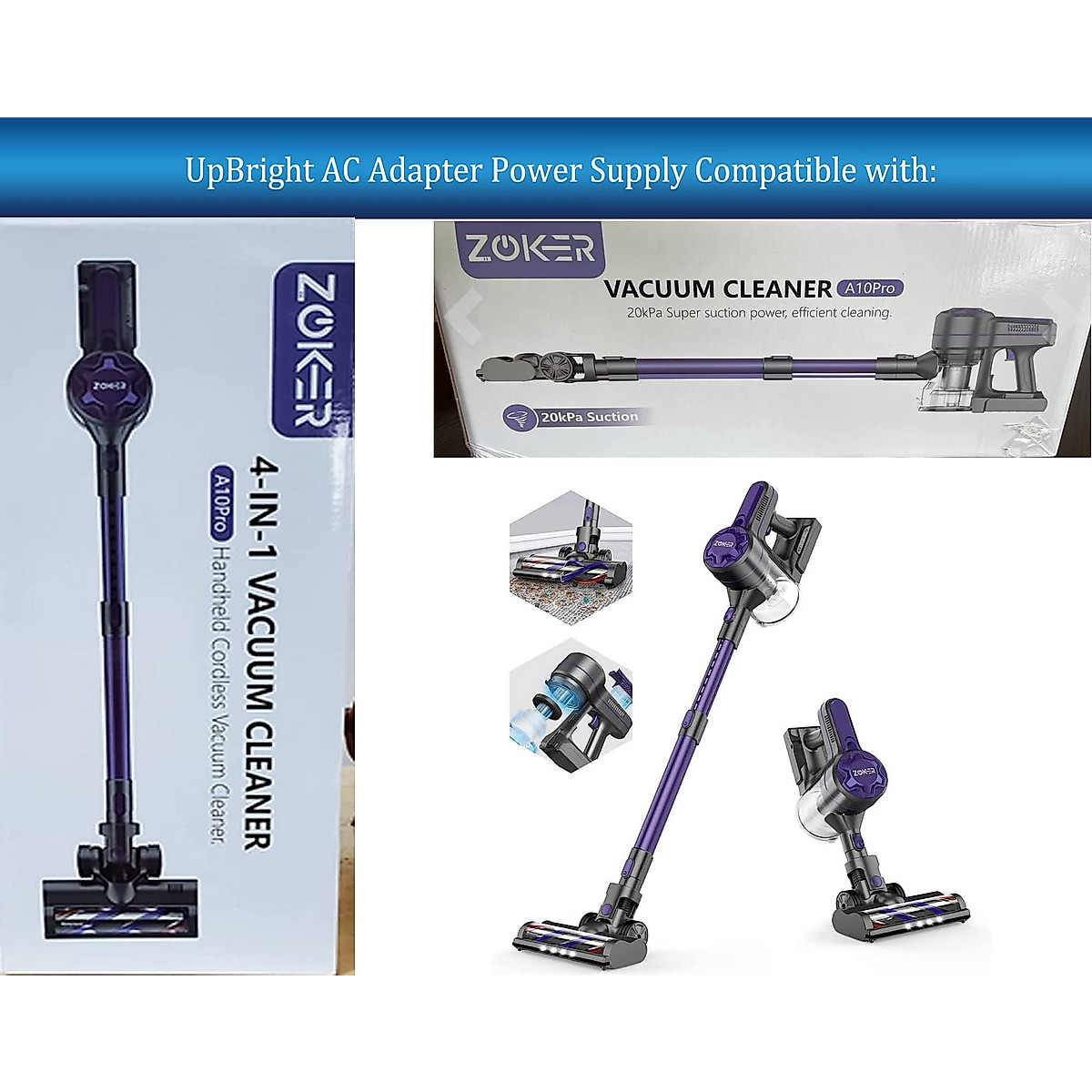 UpBright 26V AC/DC Adapter Compatible with ZOKER A10Pro A10 Pro 22.2V 2200mAh 48.84Wh Lithium-ion Battery 250W 4-in-1 Handheld Cordless Vacuum Cleaner Floor Pet Hair Carpet 26VDC Power Supply Charger