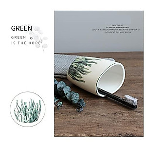 Marble Bathroom Accessories Set - 4 Piece Ceramic Bath Accessory Complete Set Luxury Bath Accessory with Soap Dispenser, Toothbrush Holder, Tumbler, Soap Dish (Green Leaf 2（4Pcs）)