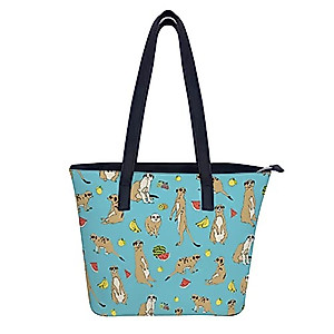 Meerkats And Fruits Women's Tote Bag PU Leather Shoulder Bag Handbags Purse For Work Shopping Travel