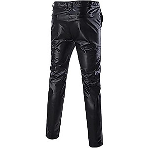 ZEROYAA Mens Night Club Metallic Gold Suit Pants/Straight Leg Trousers (30, Black)