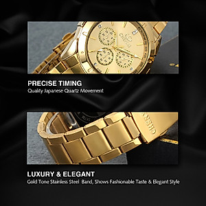 Avaner Mens Gold Watch Analog Dial Quartz Rhinestone Iced Out Pave Wrist Watch Stainless Steel Charm Bracelet (Gold-1) (Gold-2)