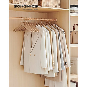 SONGMICS Wooden Hangers, Pack of 24, Coat Hangers, Non-Slip, Pants Bar, 360° Swivel Hooks, for Jackets, Shirts, Coats, Natural Beige UCRW010N24