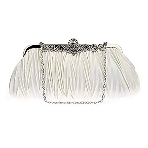 JAMBHALA Women Pleated Clutch Bag with Adjustable Chain Handbag Dumpling Pouch for Wedding, Bridal, Prom, Party (white)