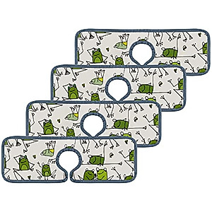 Absorbent Kitchen Faucet Mat 4 Pieces Funny Frogs Cute Animals Faucet Sink Splash Guard Bathroom Counter and RV,Faucet Counter Sink Water Stains Preventer