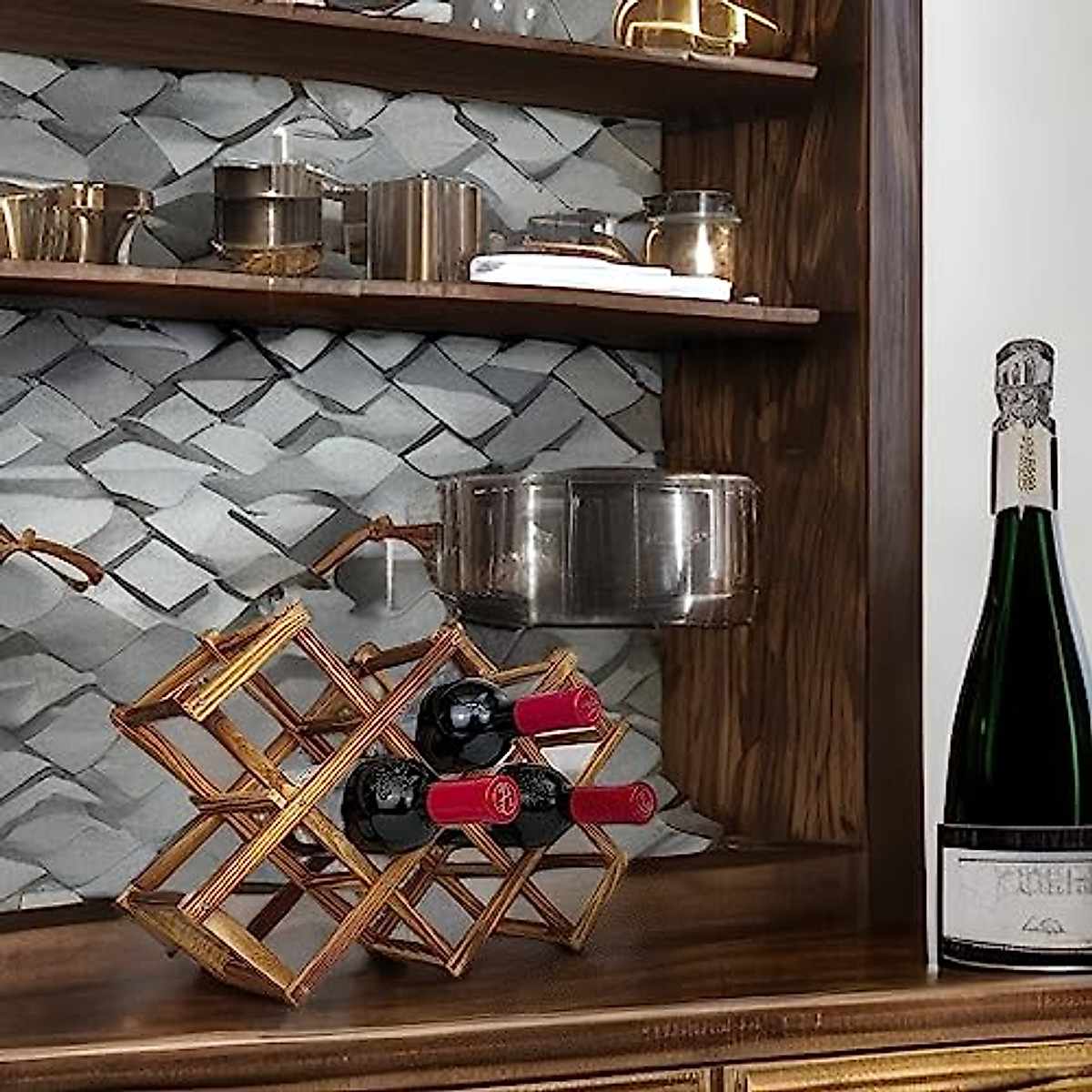 VGWHY Wine Rack, Wooden Wine Rack for 10 Bottle, Free Standing Wine Storage Racks Foldable for Kitchen, Party, Home Kitchen Bar Cabinets (Brown)