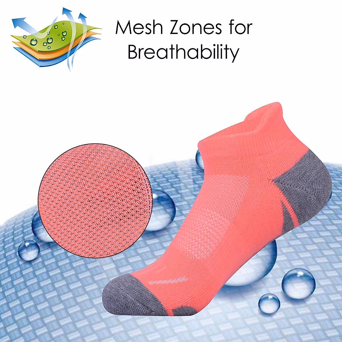 JOYNÉE Womens Athletic Ankle Sports Running Low Cut Tab Cushioned Socks 6 Pack,Multicoloured,Sock Size 9-11