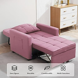 GOOGIC Convertible Chair Bed - Folding Sofa Bed Chair with Adjustable Backrest, 3-in-1 Multi-Functional Pull Out Sleeper Chair Bed Single Armchair Sofa Bed with Side Pocket (Pink)