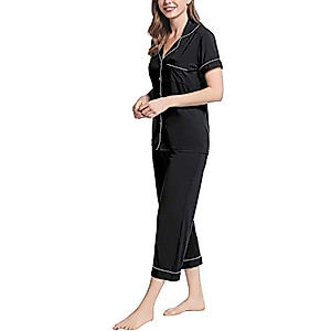 Joyaria Ladies Bamboo Cool/Warm Pajamas Capri Bamboo Sleepwear Set Comfy Pj Set(Black, Large)