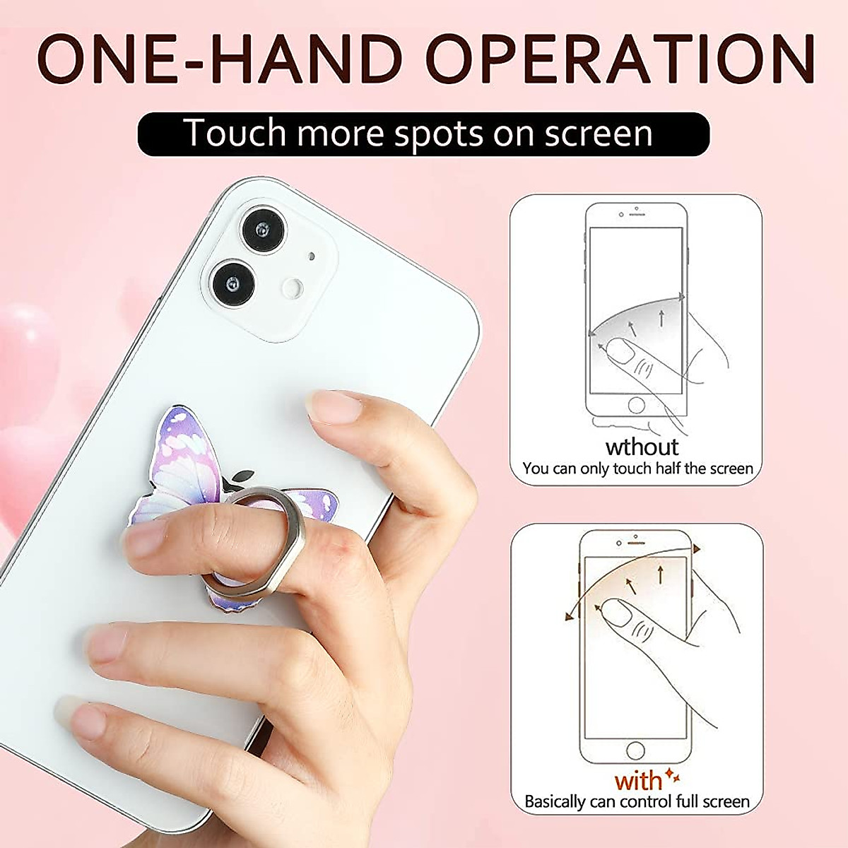 LSL Cute Butterfly Cell Phone Ring Holder 360°Rotation Metal Finger Stand Kickstand Universal Compatible with iPhone Samsung Galaxy LG Google Pixel iPad Three Pack Green Pink Purple Pretty Butterfly