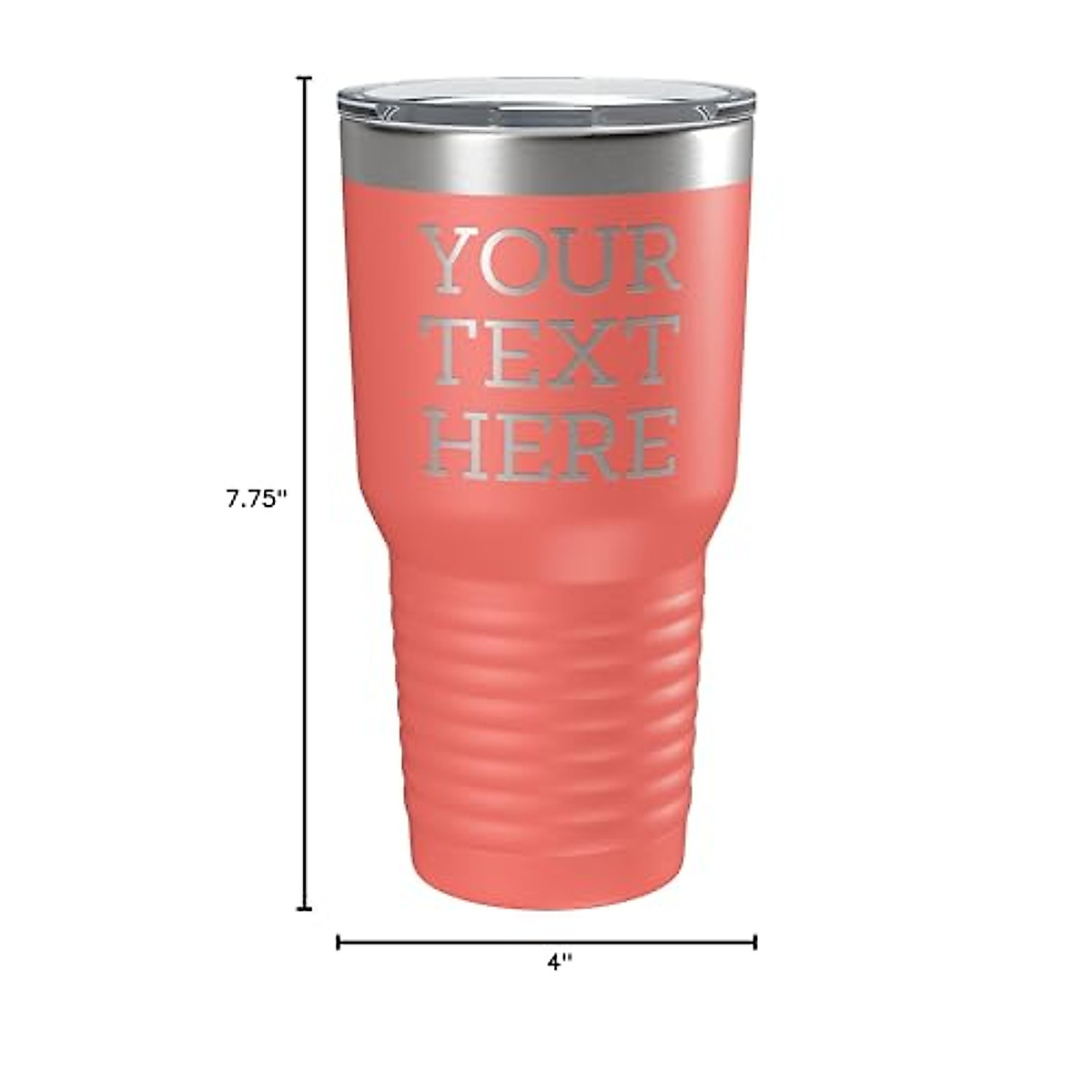 Personalized 30oz (17 Colors) Powder Coated Insulated Stainless Steel Tumbler with Lid, Custom Etched, Customized Text Message Name, Engraved Gift Idea Women Men Him Her, Your Text Here (Coral)