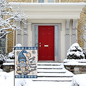 Covido Home Decorative Snuggle Up Gnomies It's Cold Outside Winter Garden Flag, Blue Gnome Yard Outside Decorations, Snowflakes Farmhouse Outdoor Small Decor Double Sided 12x18