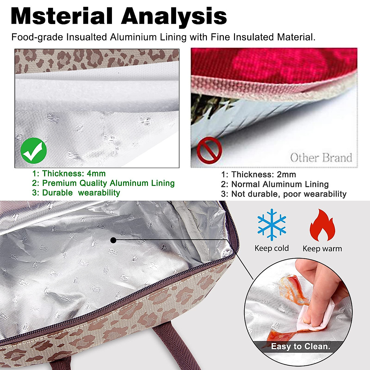 BALORAY Insulated Lunch Bag for Women Men Reusable Lunch Box for Adults, Large Lunch Cooler Tote Bag for Work Office School Picnic (G-197L Brown Leopard)