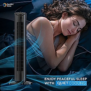 Comfort Zone 29" Powerful 3-Speed Oscillating Slim Tower Fan with Performance Blades and Sturdy Base, Ideal for Home, Bedroom, Dorm & Office, CZTF290BK