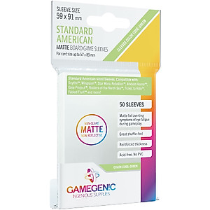 Matte Board Game Sleeves | Pack of 50 Matte Sleeves | 59 by 91 mm Card Sleeves Optimized for Standard American Card Games | Premium Card Protection | FFG Green Color Code | Made by Gamegenic
