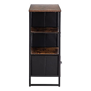 Duhome Rustic Storage Dresser with 4 Drawers, 3 Shelves, Fabric Drawer Dresser for Bedroom Living Room, End Table with Wooden Top and Front, Rustic Brown and Black