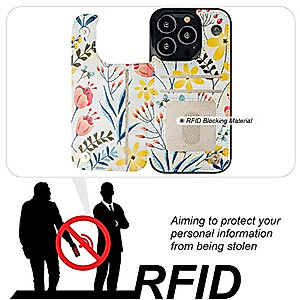 HAOPINSH for iPhone 13 Pro Case Wallet with Card Holder, Floral Flower Pattern Back Flip Folio PU Leather Kickstand Card Slots Case for Women Girls, Double Magnetic Clasp Shockproof Cover 6.1"