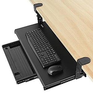 VIVO Large Height Adjustable Keyboard Tray, Under Desk Pull Out Platform, Pencil Drawer, Sturdy C Clamp Mount, 27 (33 Including Clamps) x 11 inch Slide-Out Tray Storage Drawer, Black, MOUNT-KB05-4DH