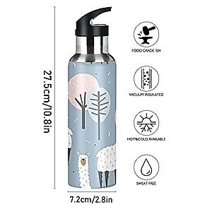 xigua Alpaca Water Bottle Stainless Steel Vacuum Insulated Water Bottle Standard Mouth Wide Handle Bottle with Straw Lid for Sports School Gym Outdoor,20 oz.