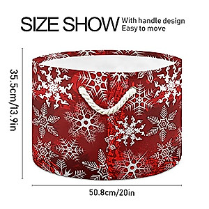 senya Christmas Large Storage Basket Christmas Red Pattern with Snowflakes Flower for Toys Clothes Storage Bin Box Laundry Hamper Organizer Bag with Handles