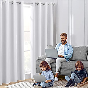 HOMEIDEAS Greyish White Curtains 84 Inches Long 2 Panels Set, Room Darkening Curtains & Drapes for Bedroom, Light Blocking Thermal Insulated Grommet Window Curtains for Living Room