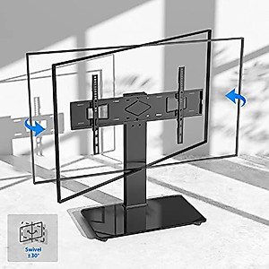 Rfiver Universal Swivel TV Stand Table Top TV Stand Base for 40 to 86 Inch Flat Screen TVs, Height Adjustable Mount, Center TV Stand Replacement with Tempered Glass Base