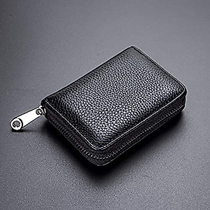 Aiyo Fashion Genuine Leather Credit Card Holder Wallet RFID Blocking Secure Card Case ID Case Organizer Zipper Wallet (A-Classic Black)