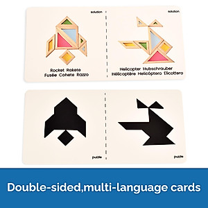 BOHS Translucent Tangram with Multilingual Activity Cards - 1 Inch Thickness - Preschool Gift - Kids Kindergarten Light Table Accessories/Window Puzzle Toys